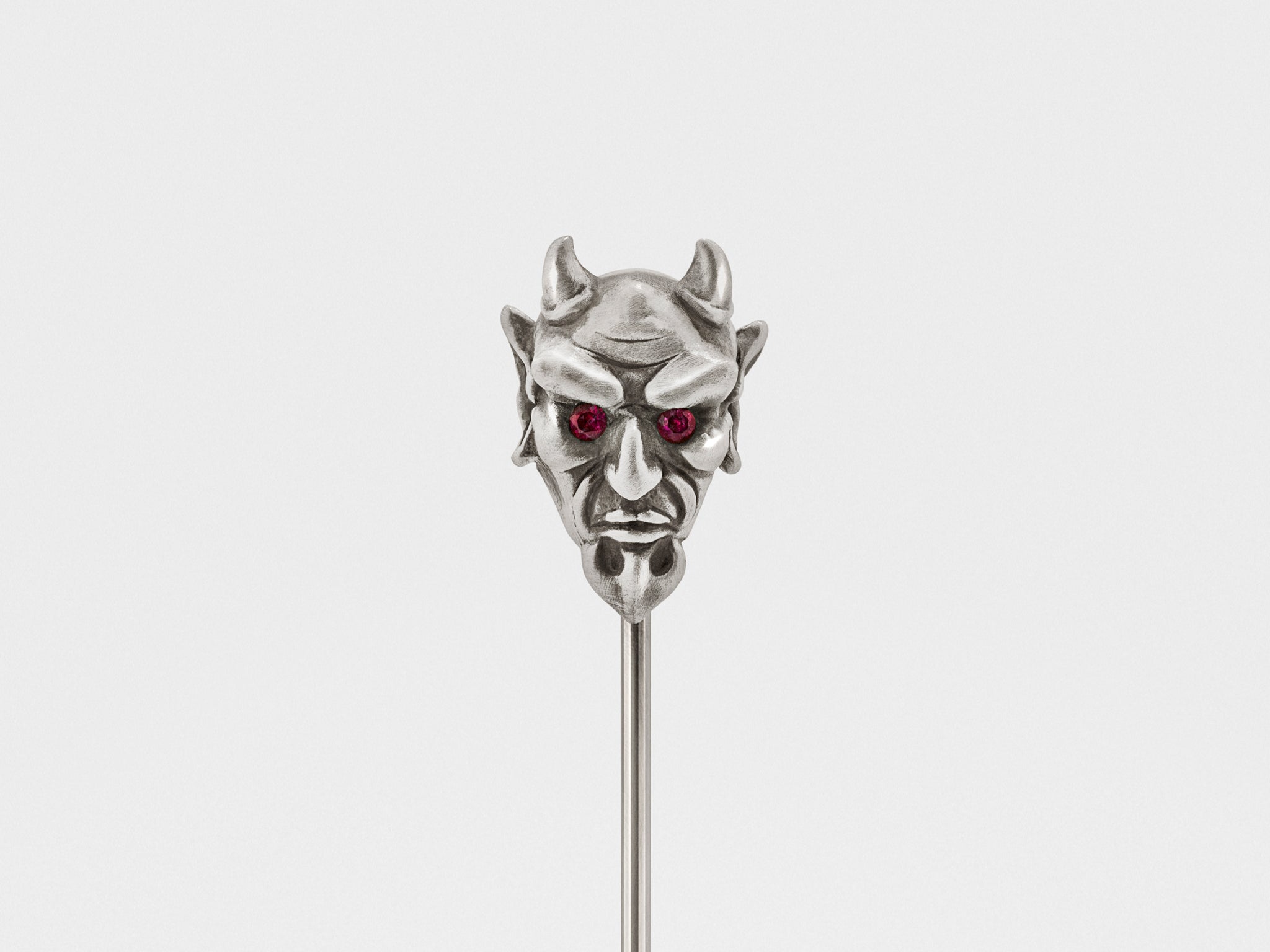 Devil Lapel Pin in Oxidized Silver with Ruby or Diamond Eyes – Snake Bones