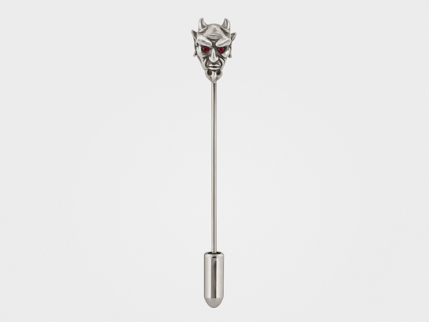 Devil Lapel Pin in Oxidized Silver with Ruby or Diamond Eyes – Snake Bones