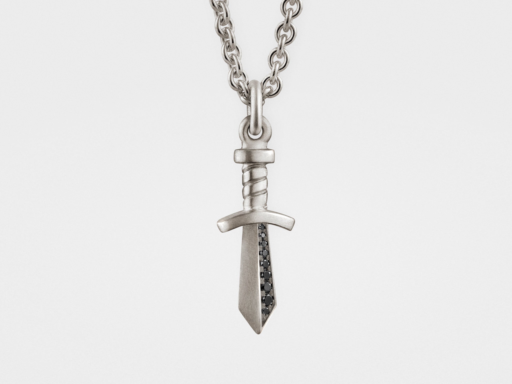 Gladiator Sword Pendant in Silver with Black Diamonds – Snake Bones