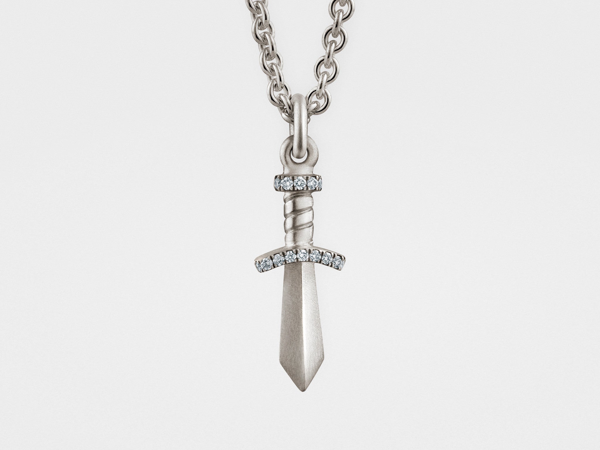 Gladiator Sword Pendant in Silver with Diamonds – Snake Bones