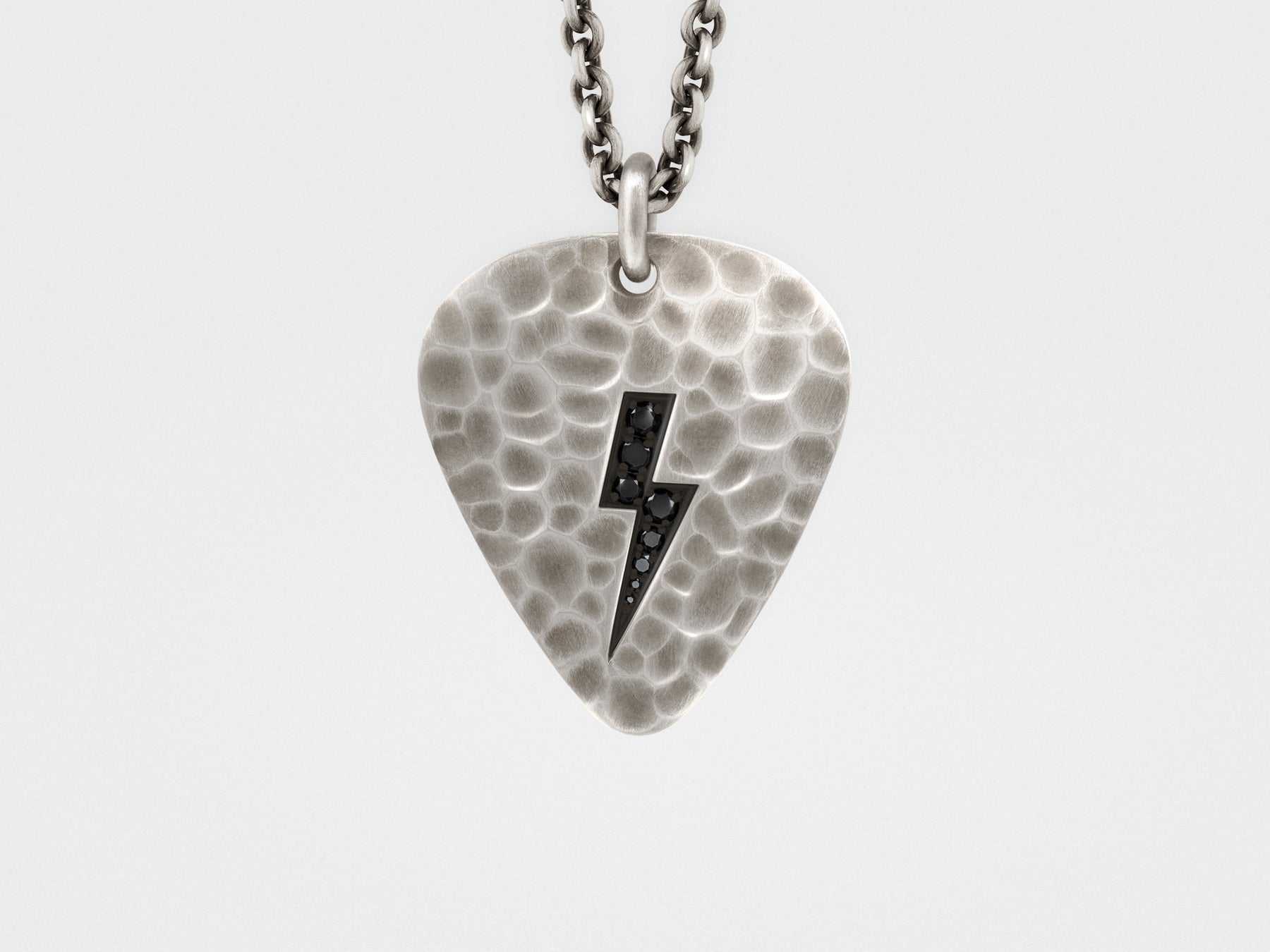 Lightning Bolt Plectrum (Guitar Pick) Pendant with Black Diamonds ...