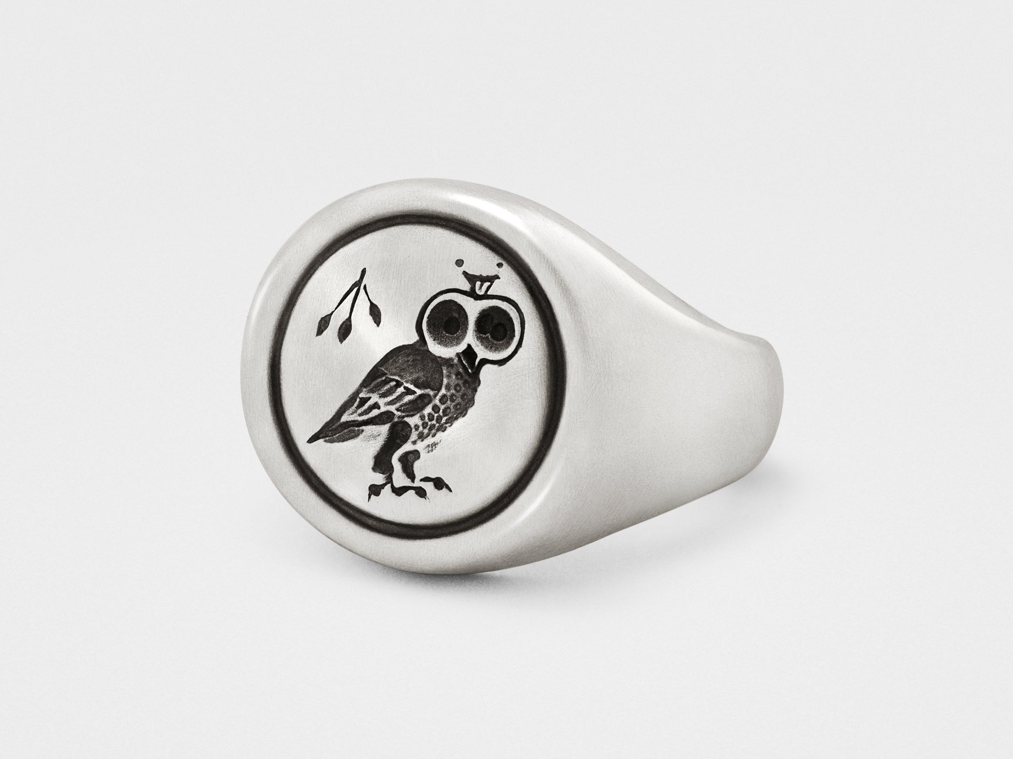 Owl Signet Ring in Sterling Silver – Snake Bones