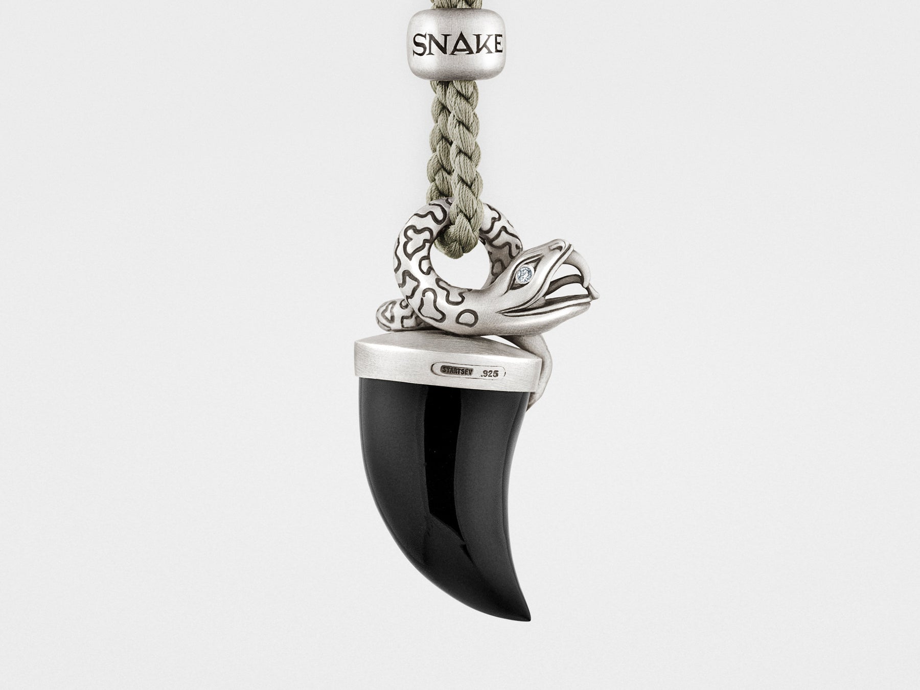 Snake Pendant Necklace with Black Onyx Tusk – Snake Bones