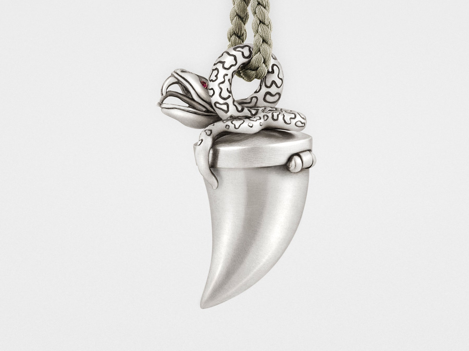 Snake Pendant Necklace with Tusk Locket and Ruby Eyes – Snake Bones