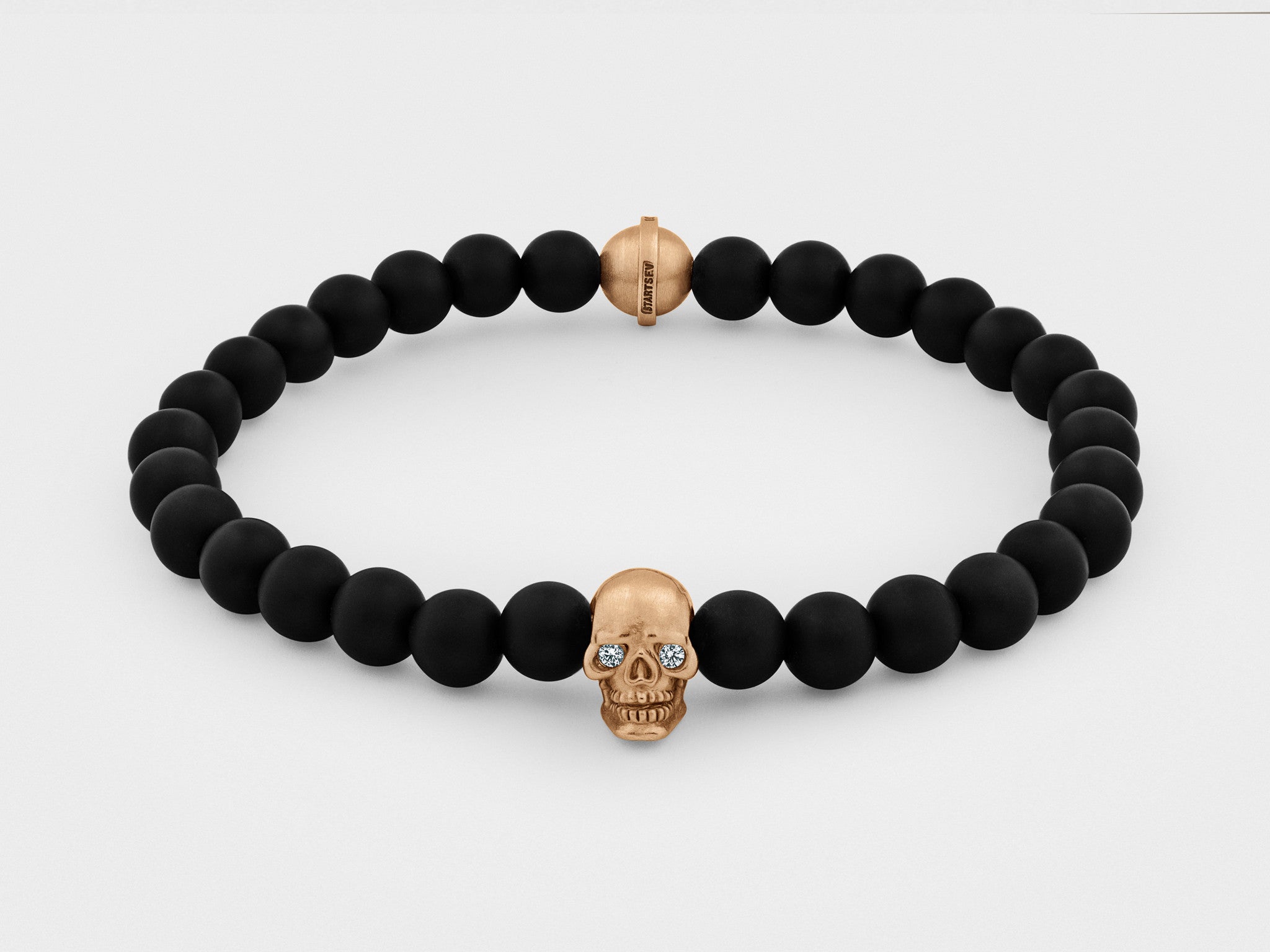 Diamond Eyes Skull Bracelet in solid 18K Gold with Onyx – Snake Bones