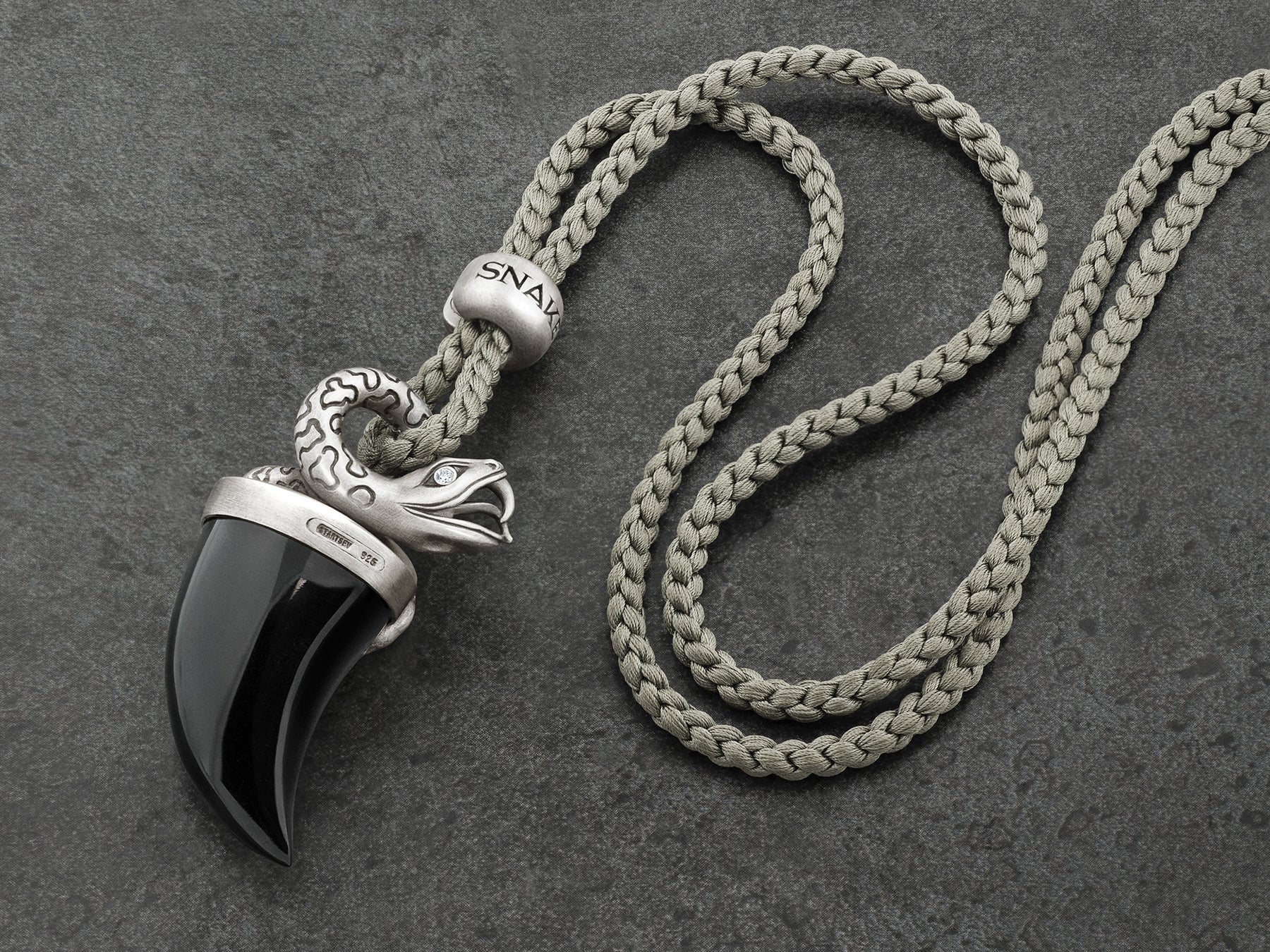 Snake Pendant Necklace with Black Onyx Tusk – Snake Bones